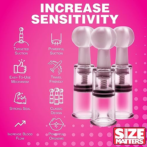 Size Matters Twist Up Nipple and Clitoris Suction Devices, Transparent, 3 Count (Pack of 1) (AC914)