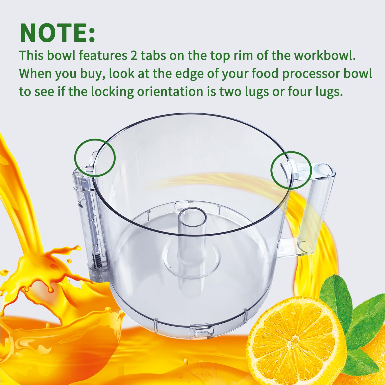 Vanshly 14-Cup Food Processor Work Bowl Fits Cuisinart DLC-7 & DFP-14,DLC-005AGTX,NOTE:This bowl features 2 tabs on the top rim of the workbowl