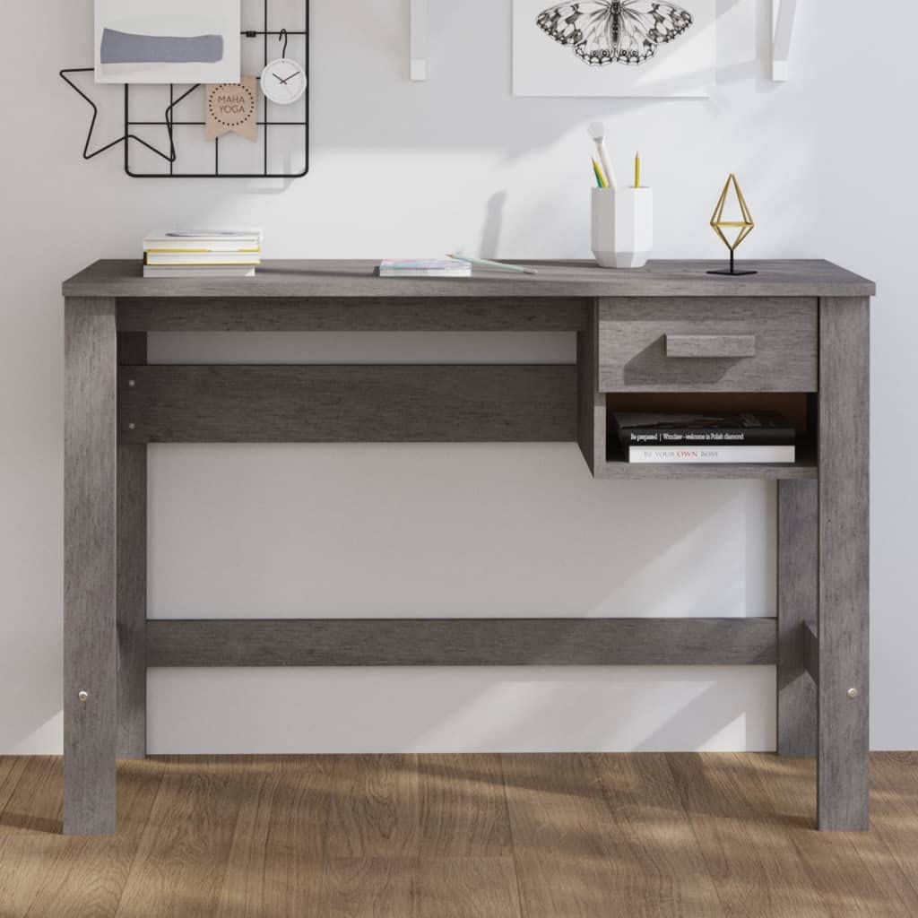 SunshineFace Computer Desk with Drawers, Office Desk with a Drawer and an Open Compartment, Writing Desk, Solid Wood Pine Study Table Makeup Vanity Console Table, Grey