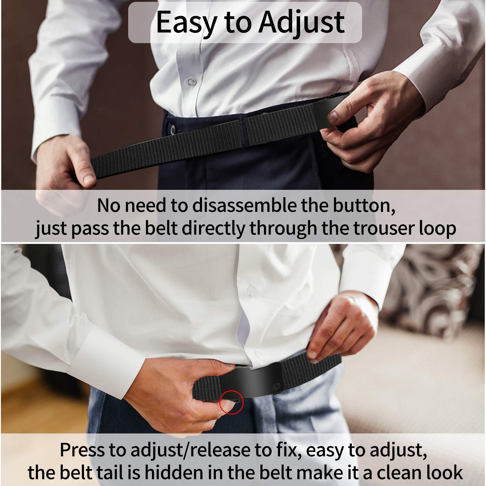 WONDAY Nylon Ratchet Belt 2 Pack, Web Belts for Men Nylon Belt Automatic Slide Buckle (Black+Grey, S - Fit waist 30"-36")