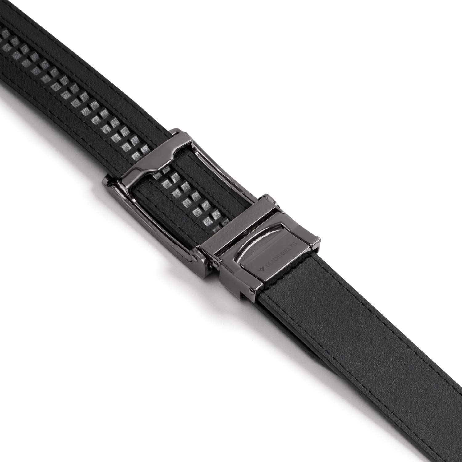 SlideBelts Men's Vegan Leather Belt without Holes - Black Buckle/Black Leather (Trim-to-fit: Up to 48" Waist)
