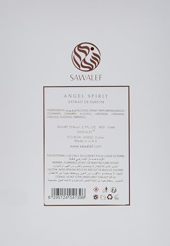 Sawalef Angel Spirit by Swiss Arabian - Light, Delicate, Celestial Extrait De Parfum Fragrance - With Notes of Cognac, Cinnamon, Oak, Sandalwood, and Vanilla - Intense, Long-Lasting Scent - 2.7 oz