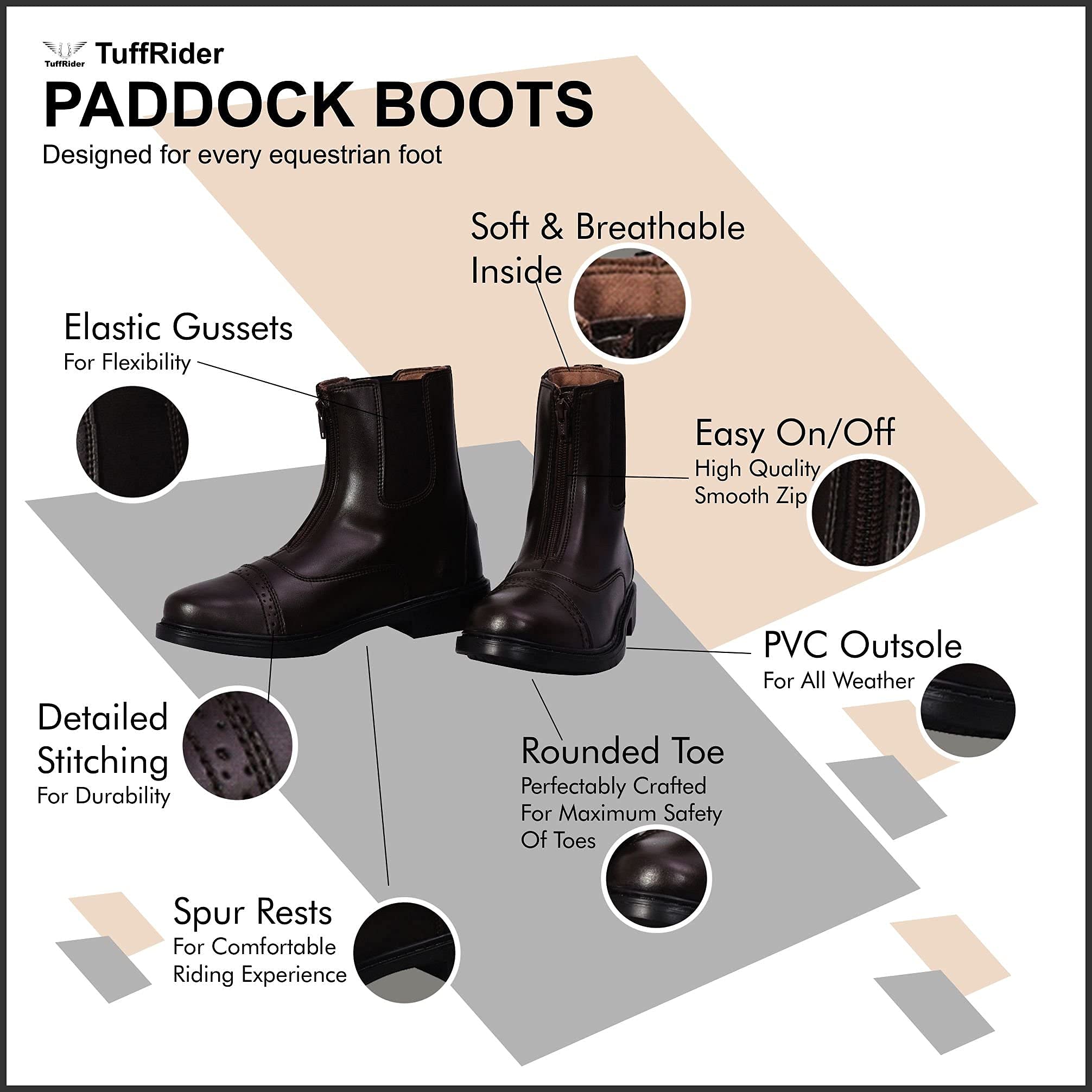 TuffRider Women's Starter Front Zip Paddock Boots, Black, 8.5