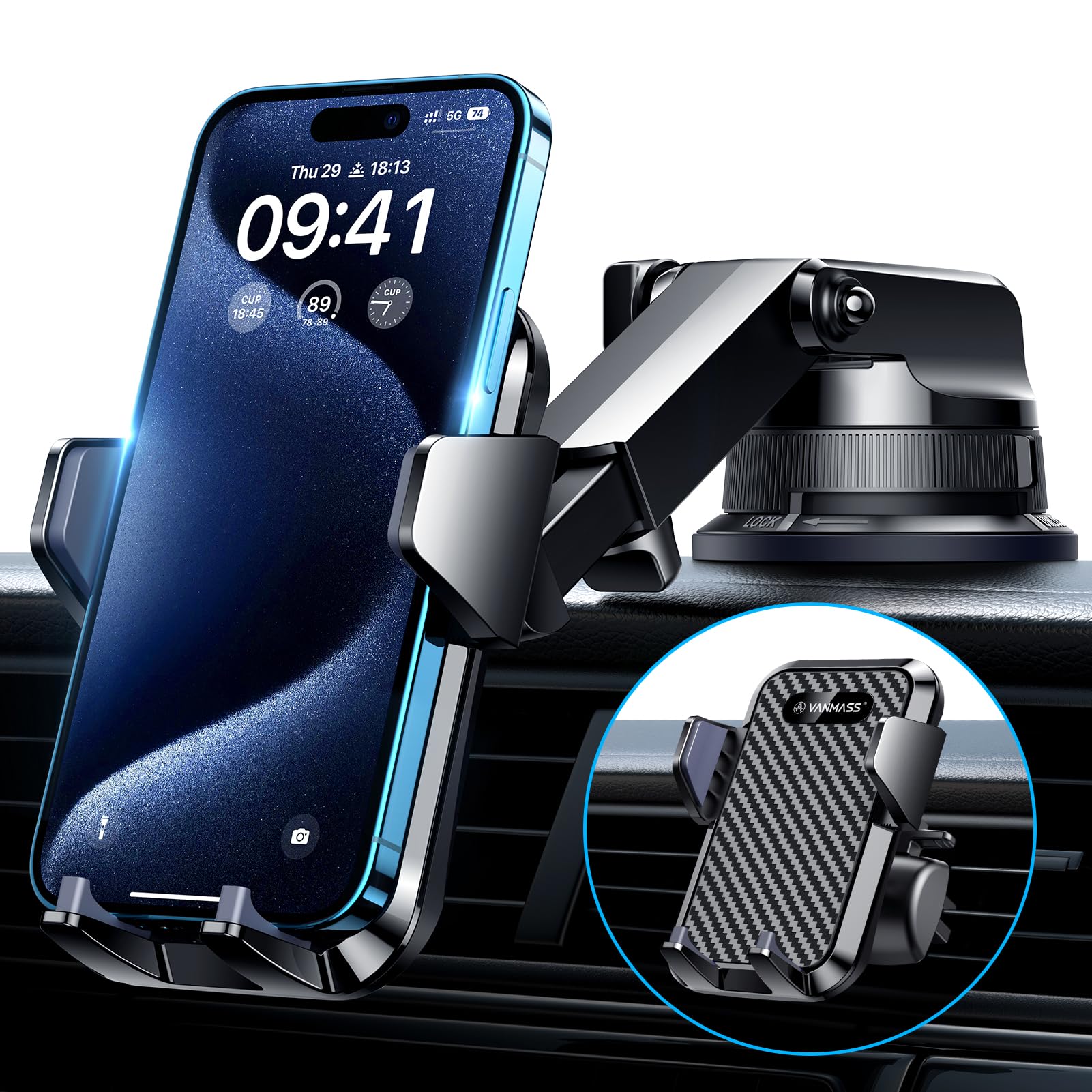 VANMASS [2023 Upgraded Car Dashboard Phone Holder Mount [Super Suction Cup] Compatible for iPhone 13 Pro Max 12 11 X Xr 8 7 Plus Mini Se Universal Cell Phone Windshield Vent Handsfree Cradle,Gray