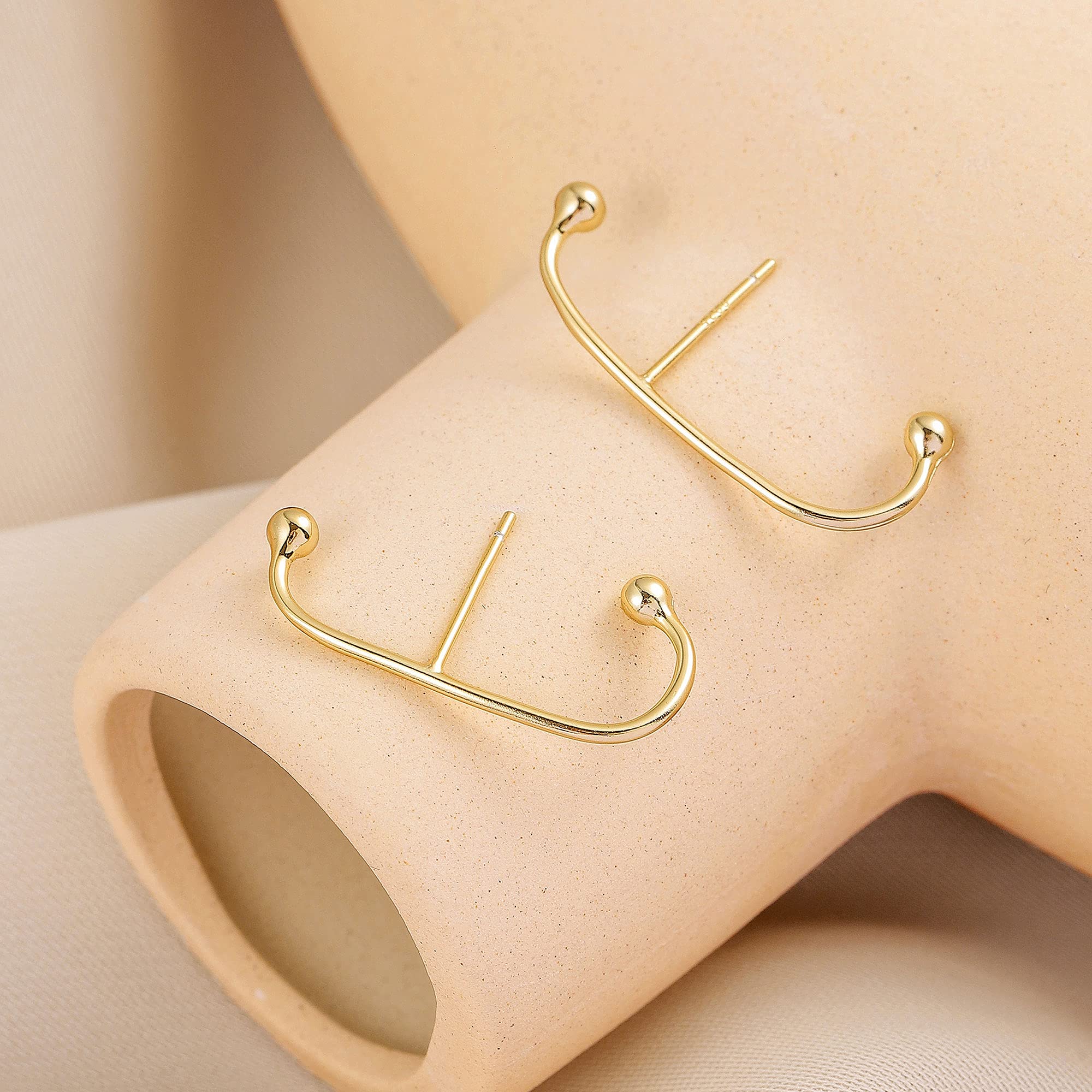 Yellow Gold Plated 925 Sterling Silver Bar Ear Lobe Cuff Adjustable Suspender Wrap Earrings for Women