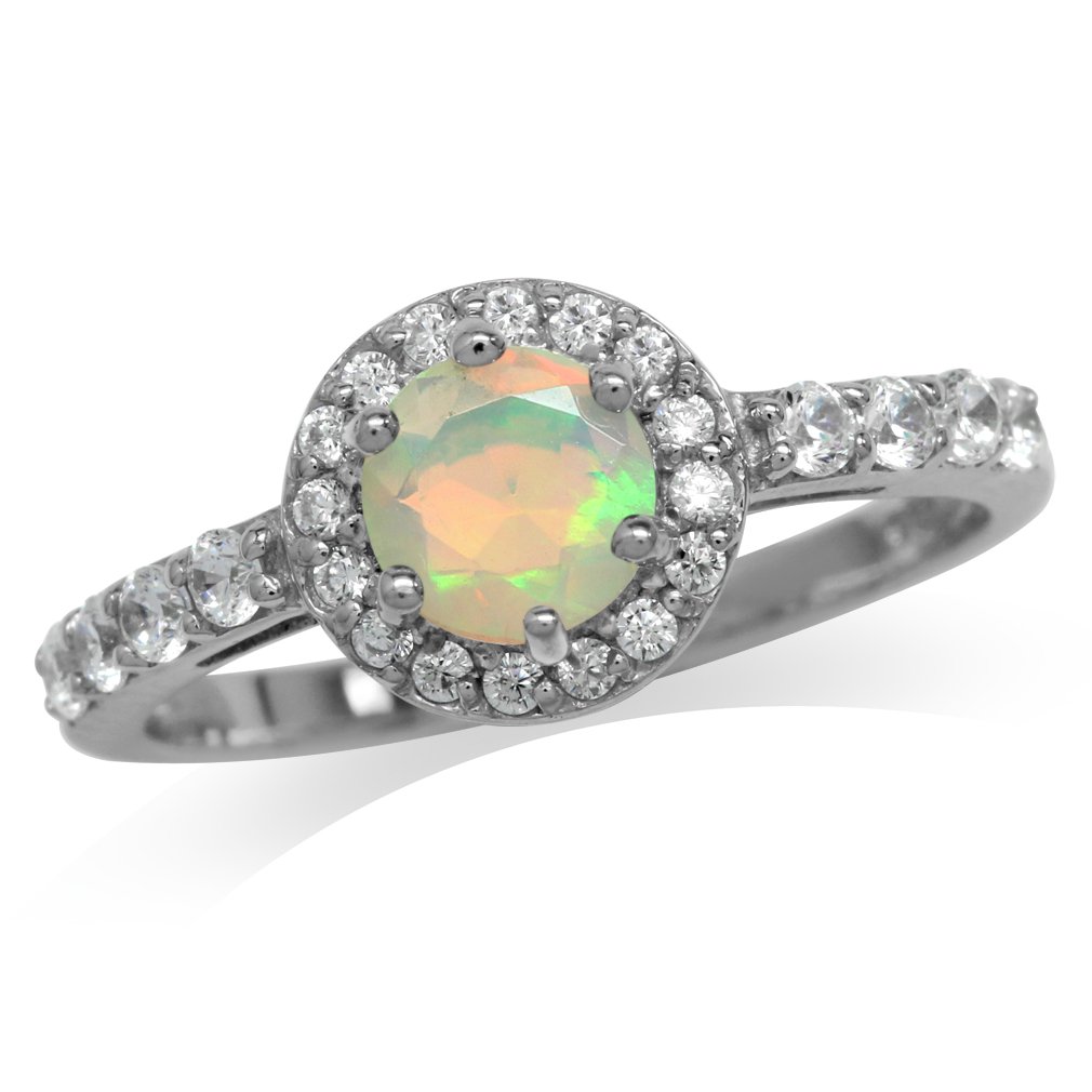 Silvershake Genuine Opal White Gold Plated 925 Sterling Silver Engagement Ring Size 10