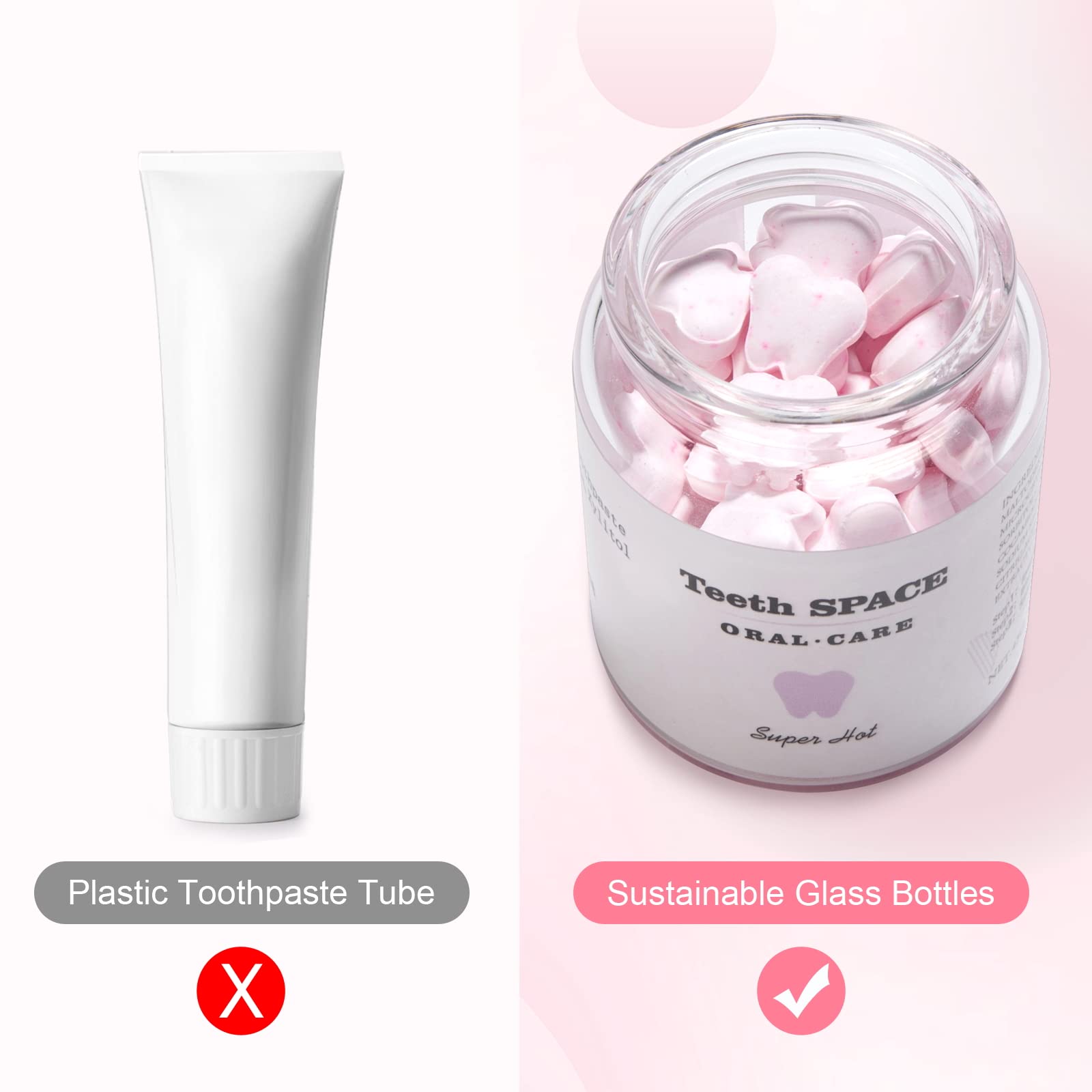 TeethSPACE Peach Mint Toothpaste Tablets, 65 Mega Size Chewable Tabs, Natural and Eco-Friendly, Flouride Free, Teeth Cleaning and Whitening Solution, Travel Mouthwash Tablets, Natural Ingredient