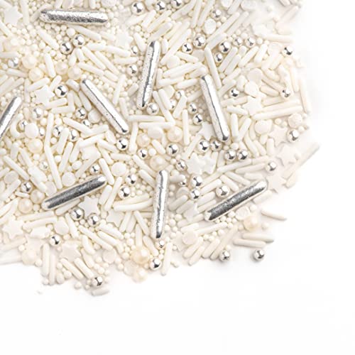 Sweets Indeed Sprinkles, Metallic Sprinkle Mix, Gold Dragée, Silver Dragée, Decoration Only, Perfect for Cake Decorations, Cupcake Topper, 6 ounces (Silver)