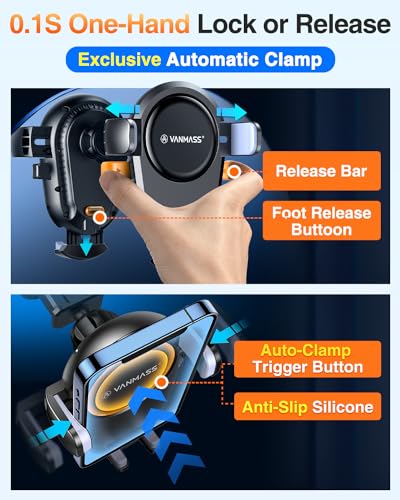 VANMASS 2024 Upgraded Car Phone Holder Mount [Strongest Suction & Military-Grade] Universal Cell Phone Holder Stand for Truck Dash Windshield Vent Cradles for iPhone Android All Smartphones