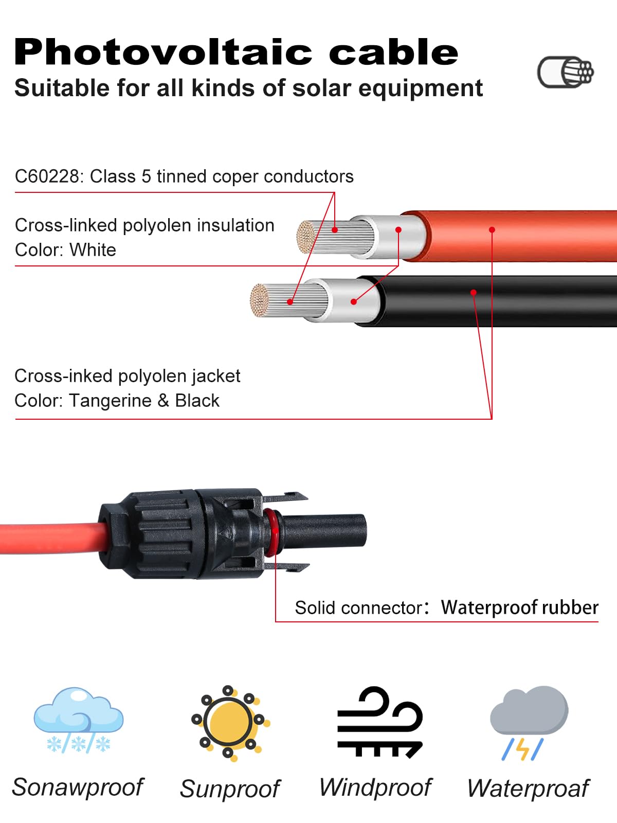 WBGADAM 12AWG Solar Panel Extension Cable 5FT/1.5M 4mm² with Female and Male Connector Solar Panel Cable for Solar Panels Solar Controllers (5 Feet Red + 5 Feet Black)