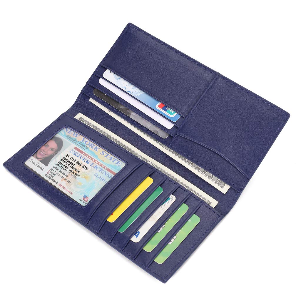 Slim Leather ID/Credit Card Holder Long Wallet with RFID Blocking - Black