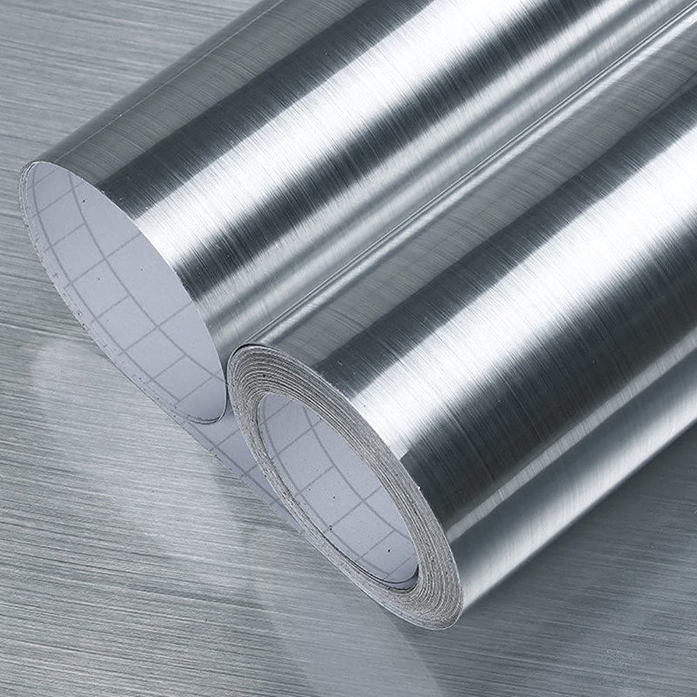 Yancorp Brushed Silver Contact Paper Stainless Steel Contact Paper Peel and Stick on Removable Countertop Self-Adhesive Kitchen Fridge Liner Covers (15.7"x78")