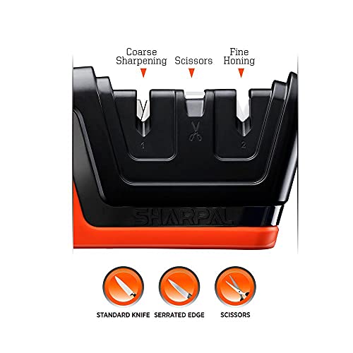 SHARPAL 206N 3-in-1 Kitchen Chef Knife Scissors Sharpener, Sharpening Tool for Straight & Serrated Knives, Repair and Hone Blades, Fast Sharpen Scissor