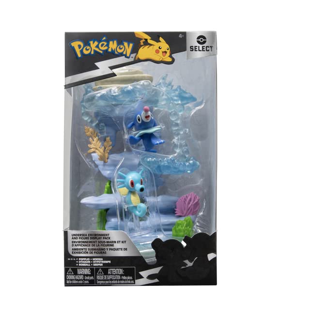 Pokemon Select Underwater Environment - Multi-Level Display Set with 2-Inch Horsea and Popplio Battle Figures