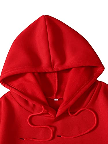SweatyRocks Women's Graphic Long Sleeve Thermal Hoodie Kangaroo Pocket Drawstring Sweatshirt Red Heart M