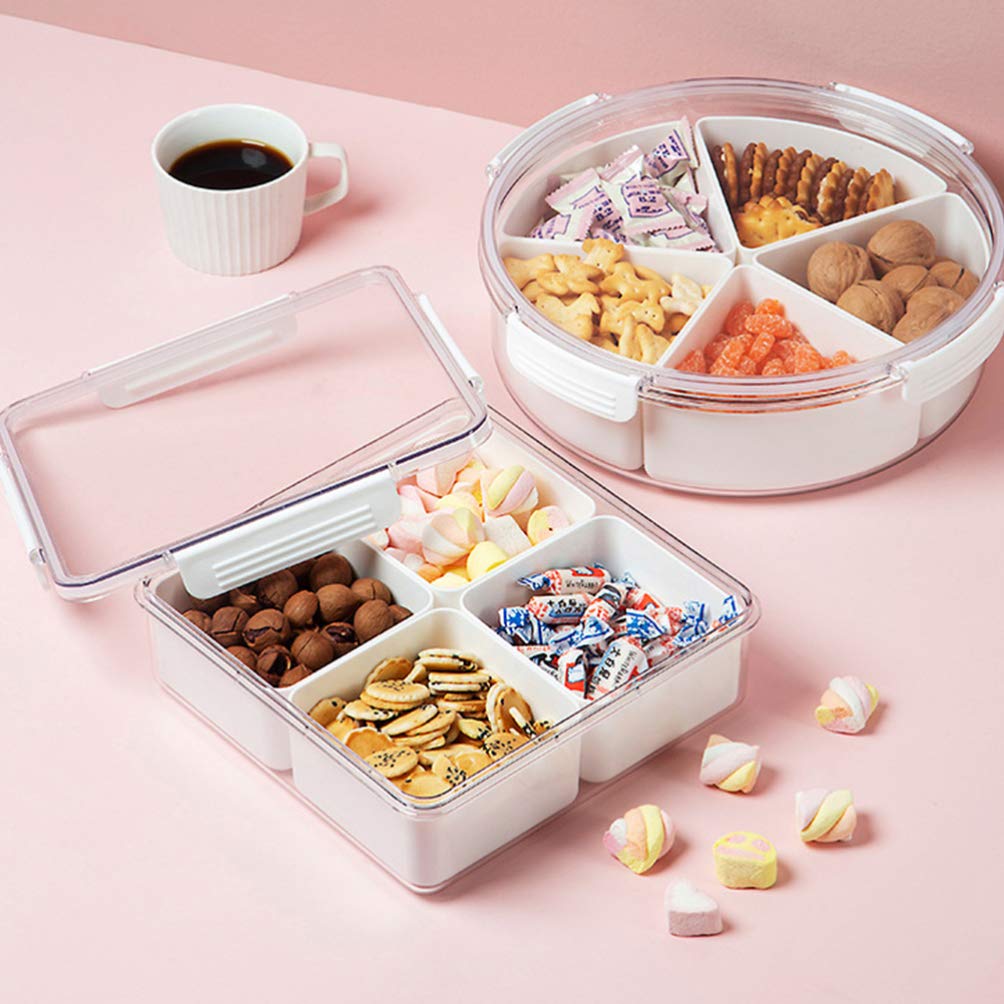 Yardwe Sealed Box with lid,1PC Reusable Snack Container with 4 Compartment Dispenser and Lid,Plastic Organizer(Square Tray)