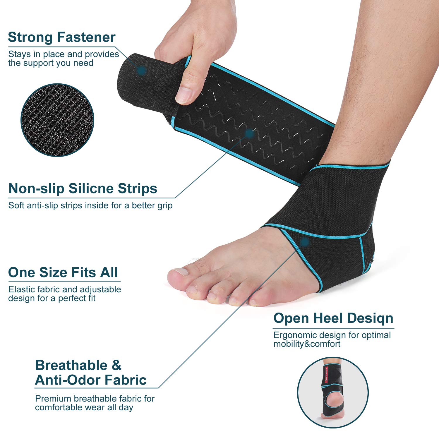 SNEINO Ankle Support Brace for Women & Men - 2 Pack Breathable Comfortable Adjustable Ankle Stabilizer for Basketball, Running, Sprains, Tendonitis, Swelling, Injury Recovery, Blue