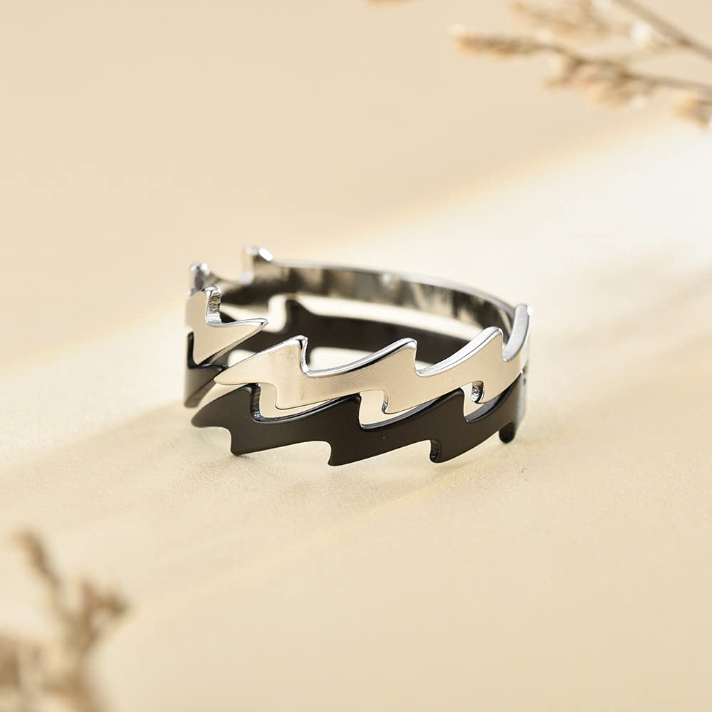 Titanium Steel Lightning Opening Adjustable Bands Ring for Women Wave Stacking Ring Couple Ring Unisex Ring (Silver)