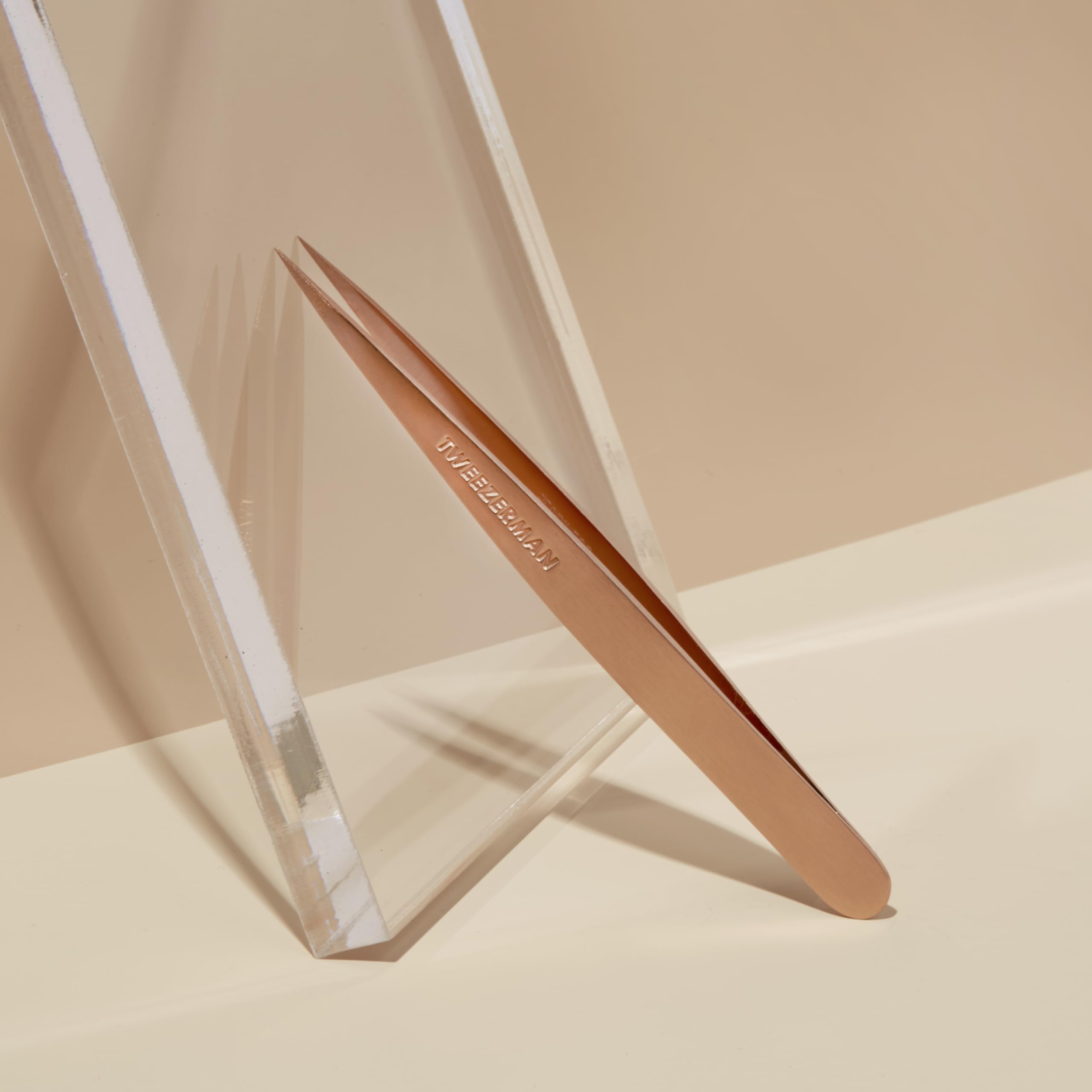 Tweezerman Stainless Steel Point Tweezer - Eyebrow Precision Tweezers, Facial and Ingrown Hair Removal (Rose Gold)