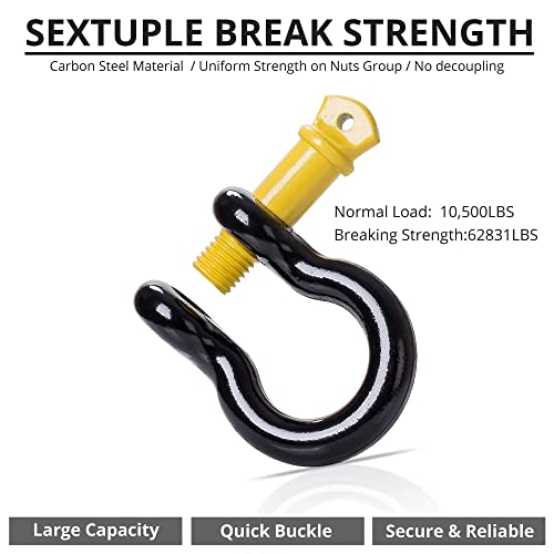 Tow Strap Recovery Kit-3'' x 10ft (30,000 lbs. Break Strength) +3/4" D Ring Shackles (62,831 LBS Break Strength)(2pcs.)-Heavy Duty Recovery Kit -Off Road Towing Accessory for Jeeps & Trucks Yellow