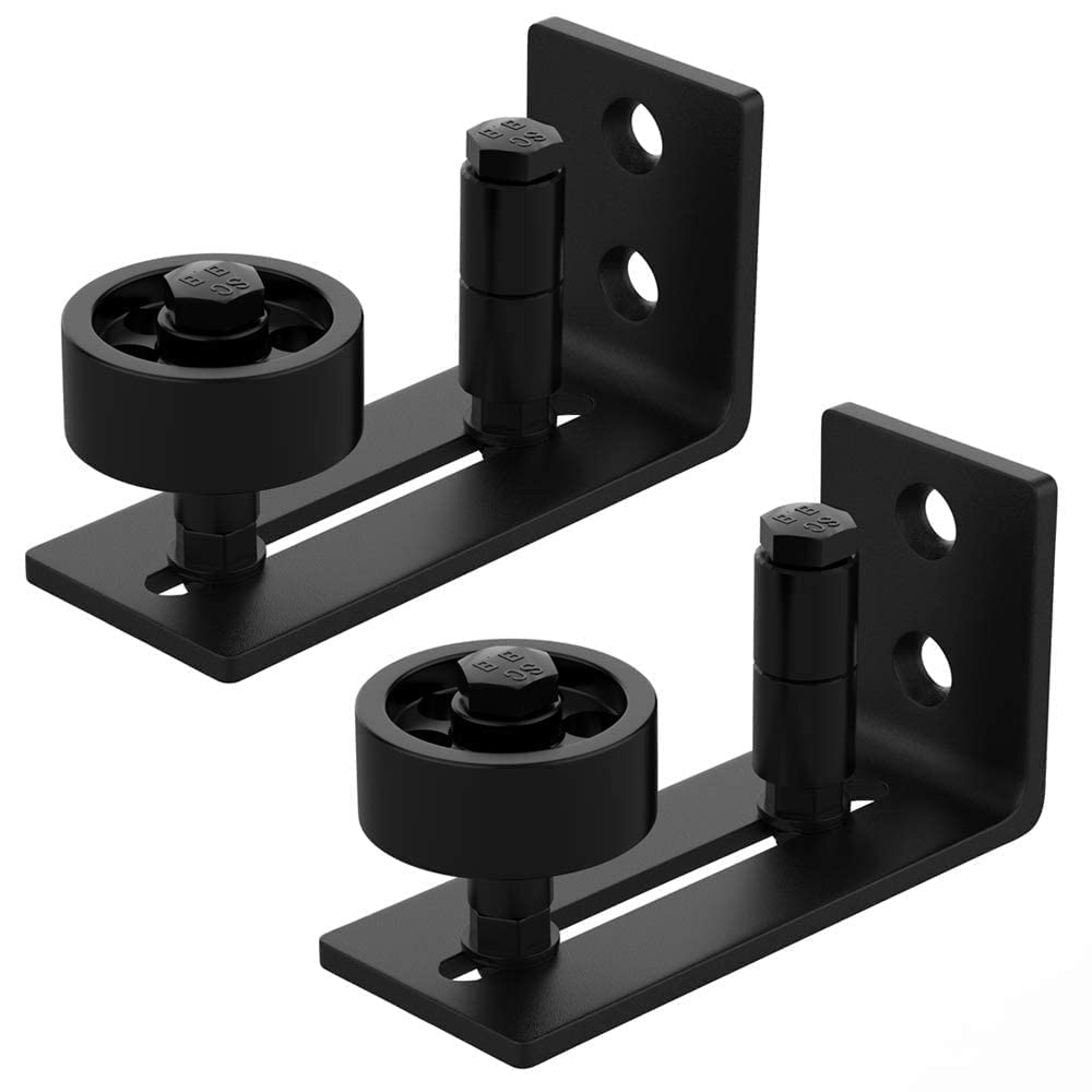 WINSOON 10FT Sliding Barn Wood Door Hardware Cabinet Closet Kit with Black Sliding Barn Door Floor Guide Wall Mounted Hardware, Set of 2, 8 Setup Options