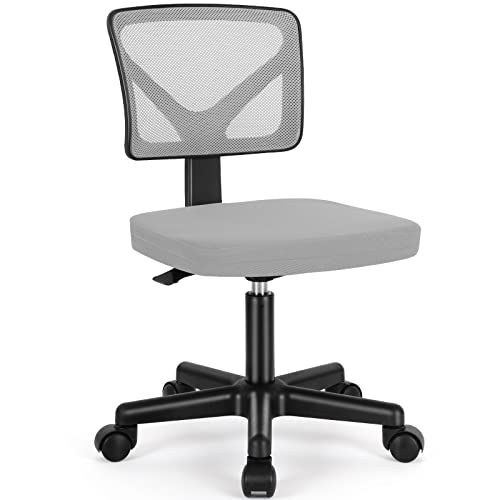 Sweetcrispy Office Computer Desk Chair, Ergonomic Low-Back Mesh Rolling Work Swivel Chairs with Wheels, Armless Comfortable Seat Lumbar Support for Home,Bedroom,Study,Student,Adults, Grey