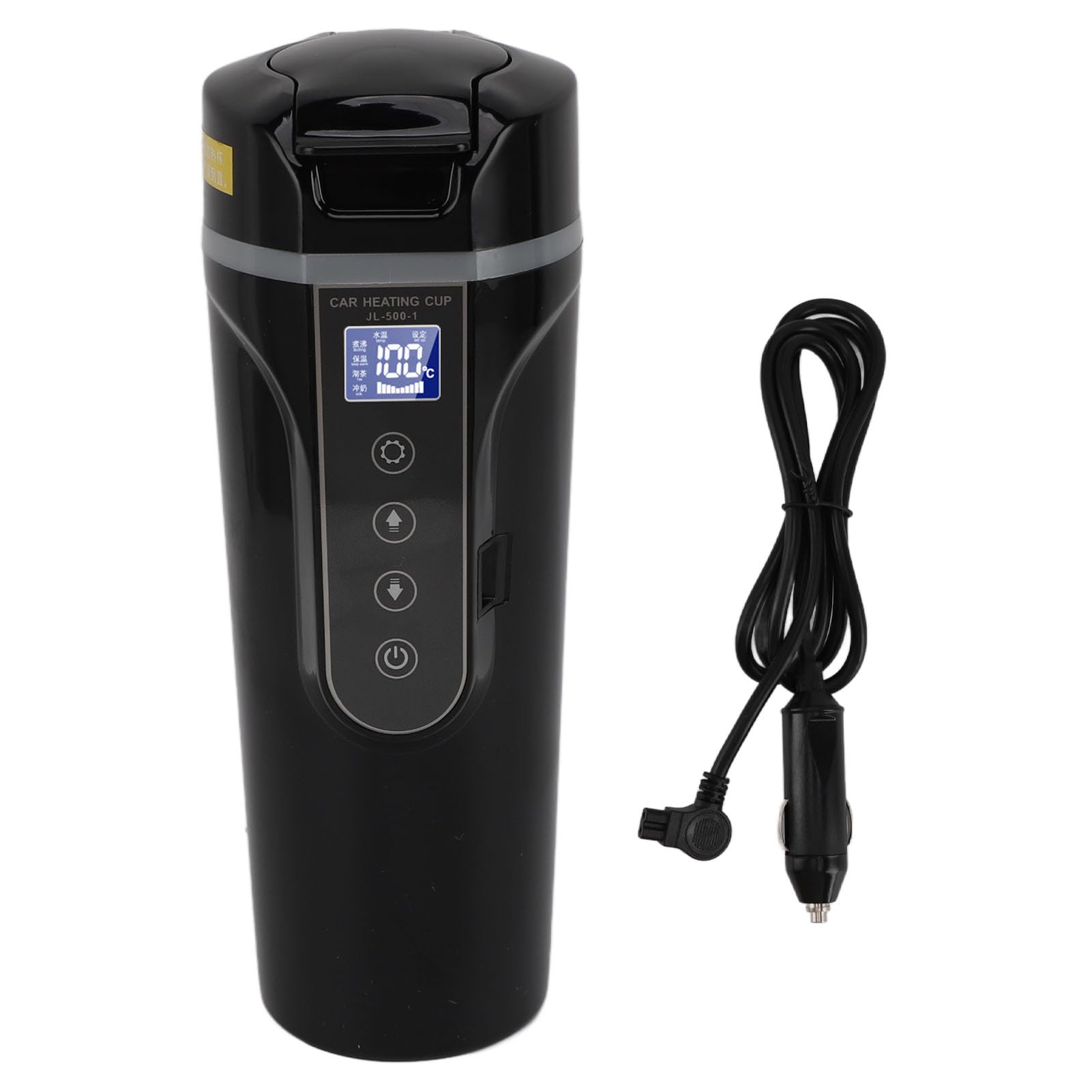 Portable Car Heating Cup,500ml Intelligent Screen Display Car Electric Kettle, Car Electric Hot Water Mug Portable Car Heating Cup 12V 24V (Black)