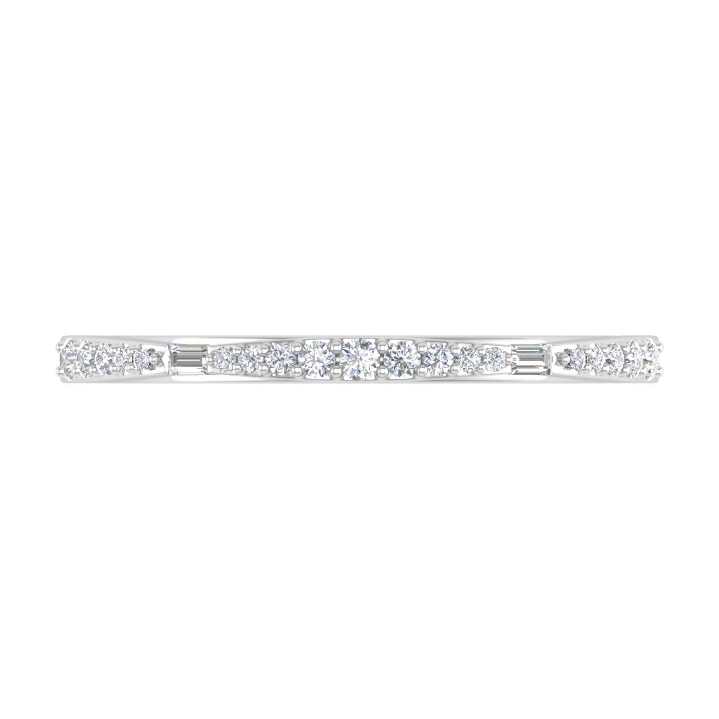 Round and Baguette Shape Diamond Wedding Band Ring in 10K White Gold (0.12 cttw) (Ring Size 6.5)