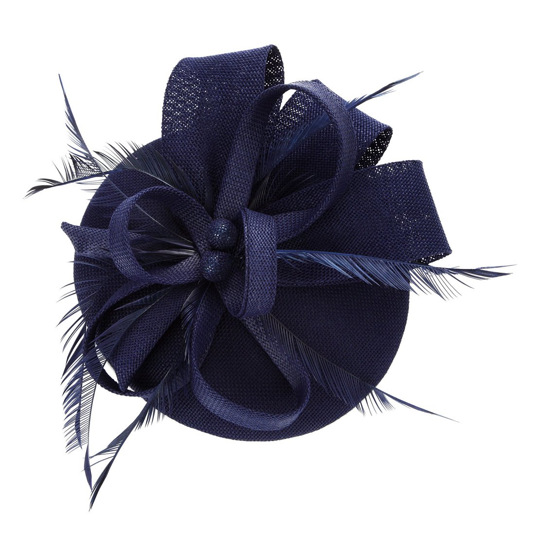 Sinamay Feather Fascinators Womens Pillbox Flower Derby Hat for Cocktail Ball Wedding Church Tea Party Navy Blue