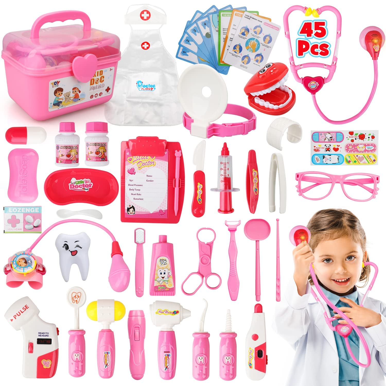 STEAM Life 45 Pcs Toy Doctor Kit for Kids,Kids Doctor Kit, Play Doctor & Dentist Set for Kids, Doctor Playset for Kids, Doctor Costume for Kids, Kid & Toddler Doctor Kit, for Kids