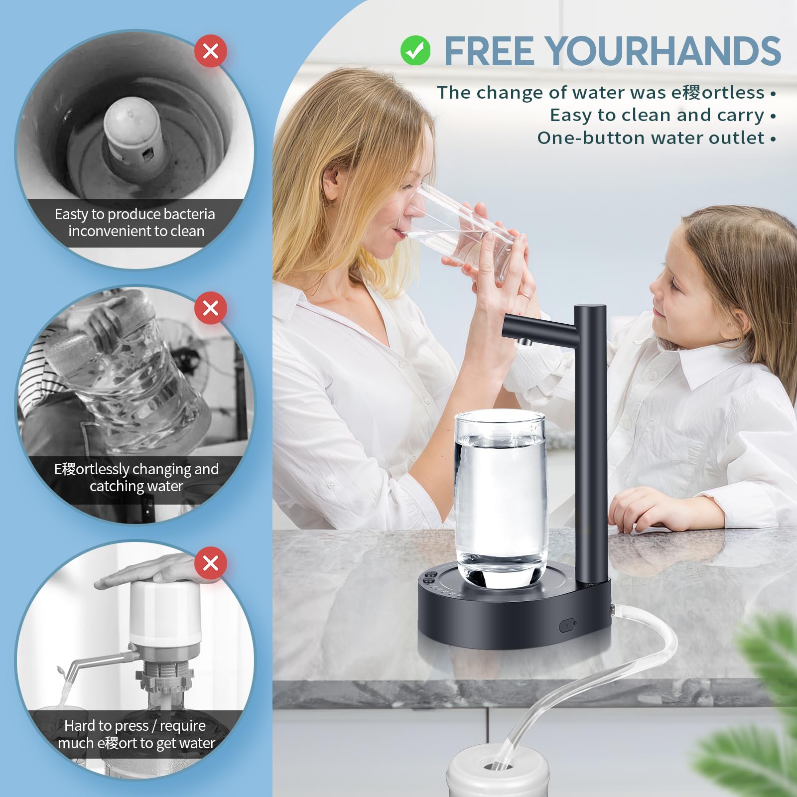 Webliew Desktop Water Dispenser with USB Charging - Portable Electric Pump for Home, Office, and Camping - Nightstand and Bedside Water Bottle Dispenser