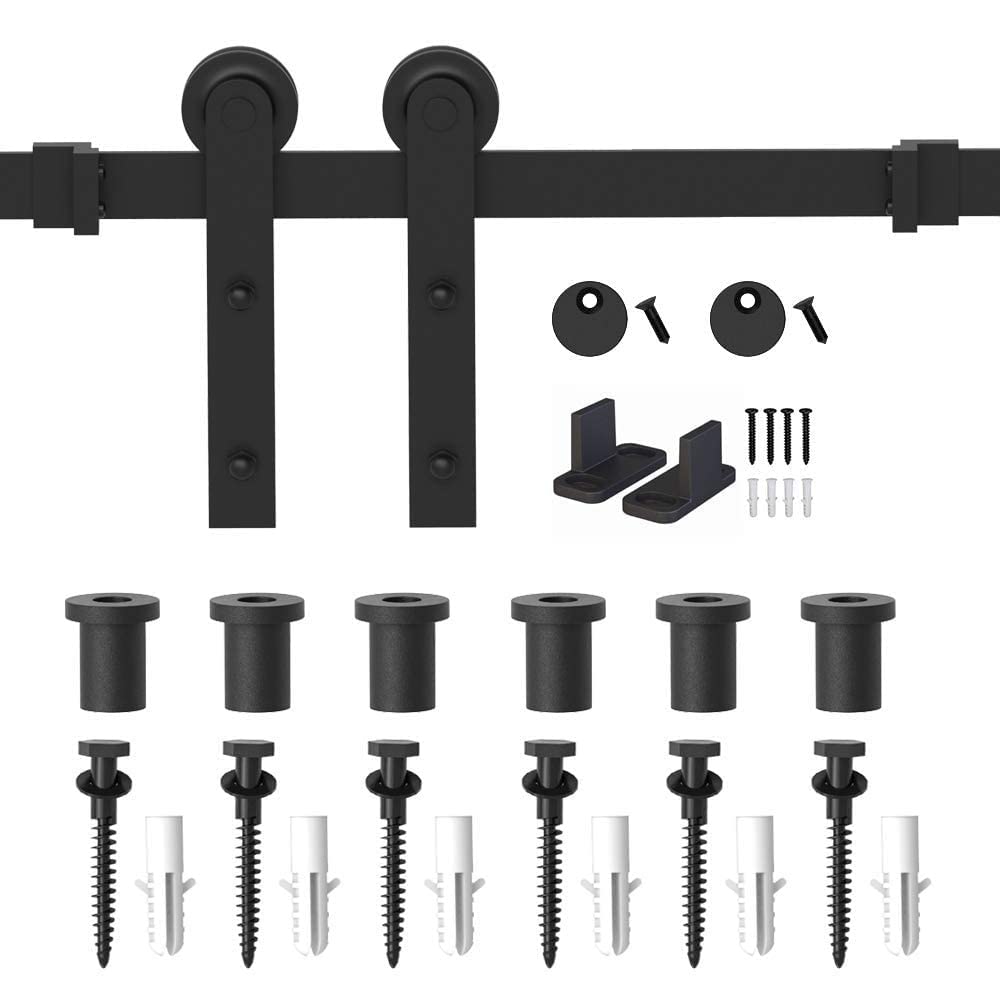 WINSOON 7.5FT Single Sliding Barn Door Hardware Kit with Sliding Barn Door Floor Guide Wall Mounted Hardware