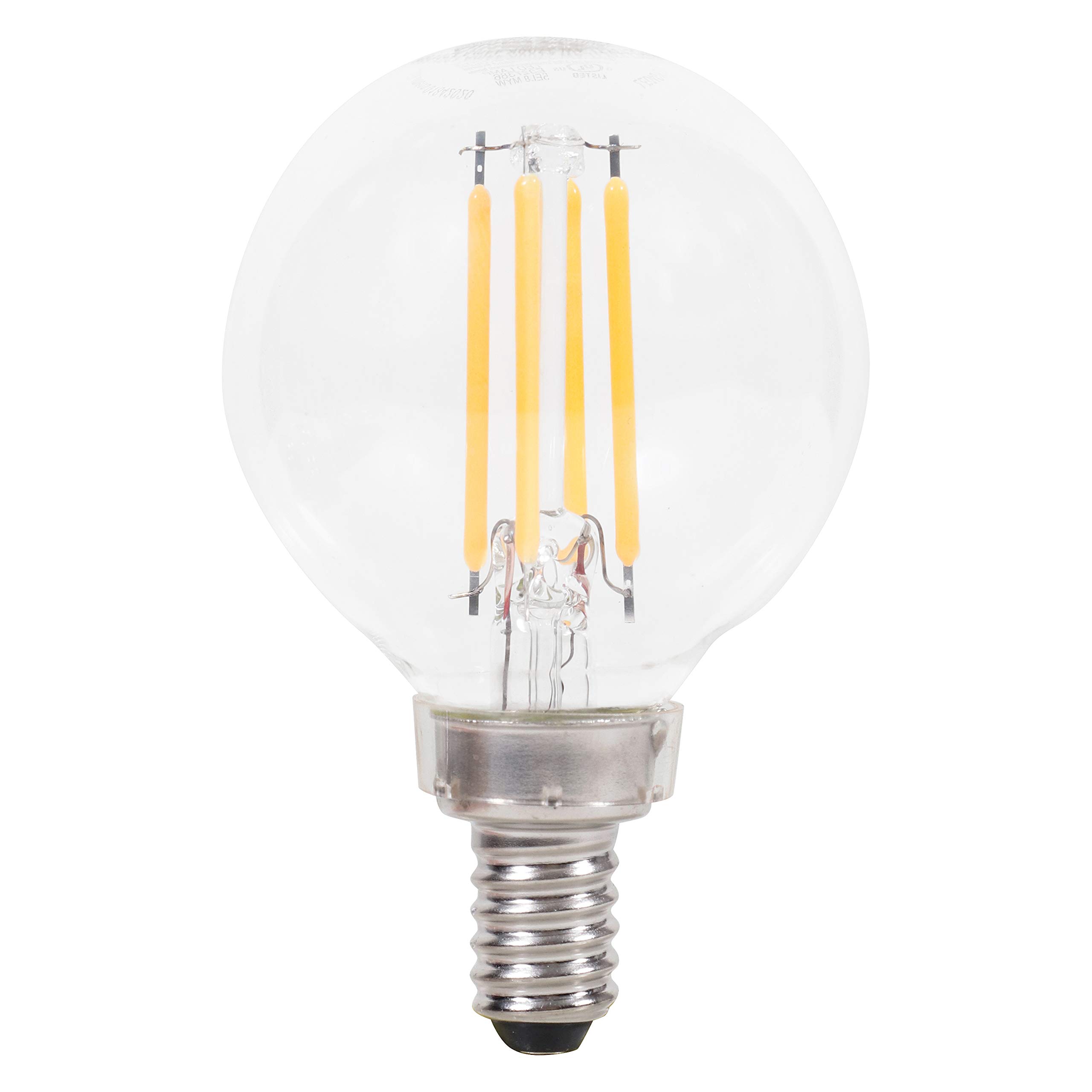 SYLVANIA LED TruWave Natural Series Décor Globe G 16.5 Light Bulb, 40W Equivalent, Efficient 4W, Candelabra Base, Dimmable, 350 Lumens, 2700K, Clear, Soft White - 2 Pack (40784)