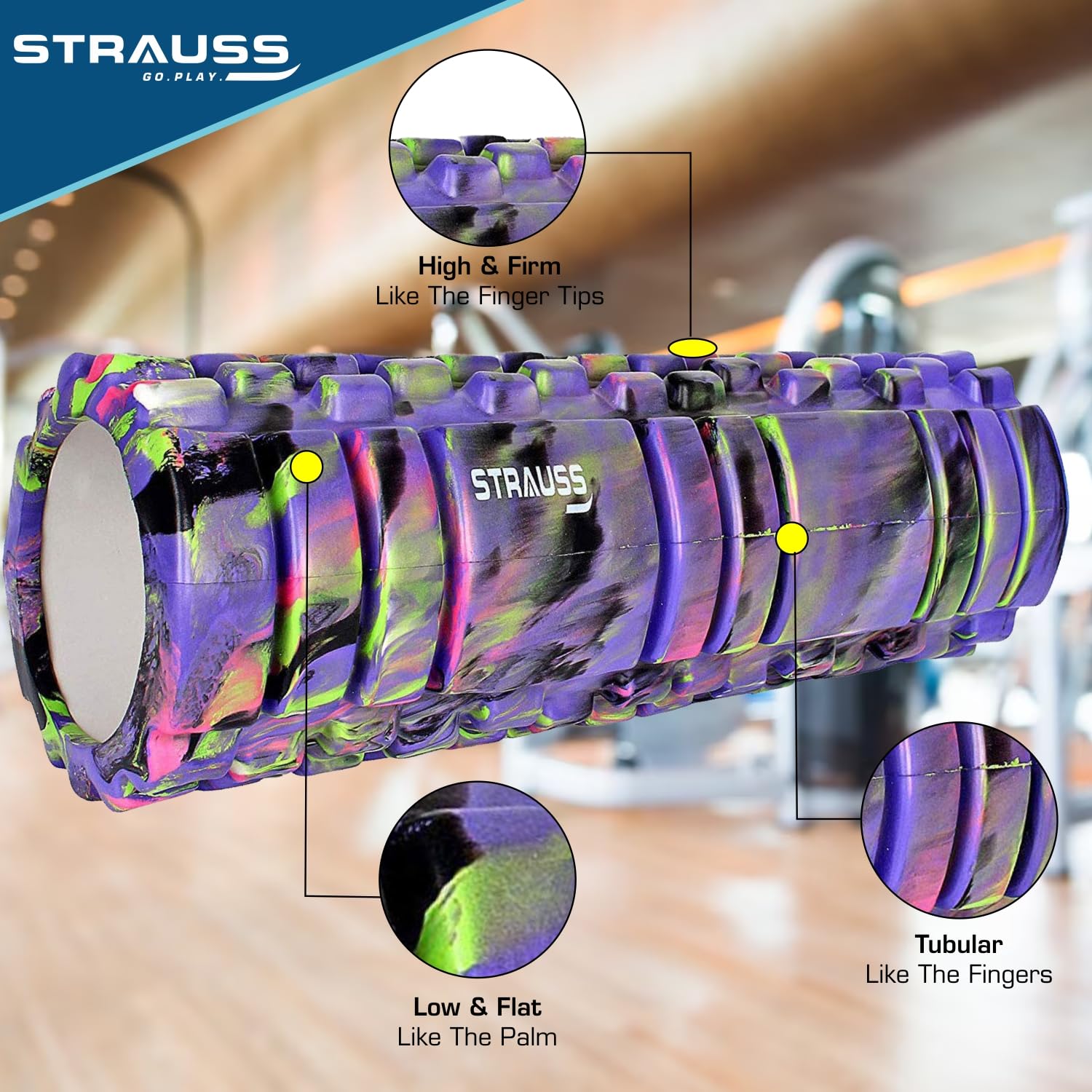STRAUSS Deep Tissue Massage Foam Roller, 33 cm, (Multicolor Purple)