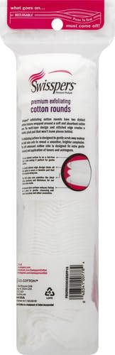 Swisspers Premium Exfoliating Rounds, 2 Distinct Raised Textured Surface, Cotton Facial Pads, 80 Count Re-closable Bag