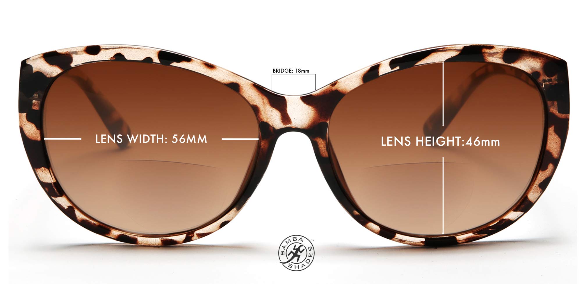 SAMBA SHADES Reader Sunglasses for Women Bifocal for Reading Under the Sun Cateye Glasses Brown Tortoise 2.00