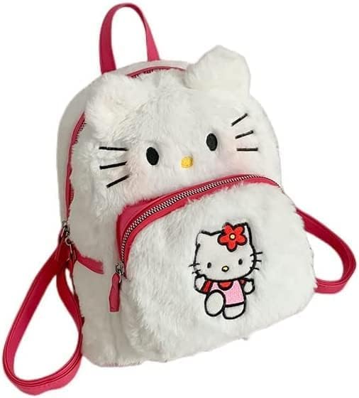 WEERSHUN Hello Kawaii Small Furry Cinnamoroll Dog Melody Plush Backpack Plush Backpack Cute Girl Bag, Kitty, Medium, Schoolbag
