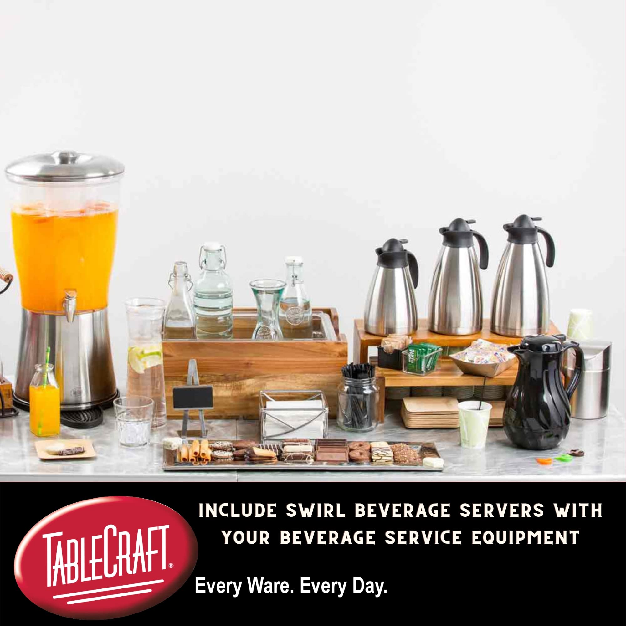 Tablecraft Insulated Coffee Server, Tea and Hot Water Beverage Dispenser, Swirl Thermal Triple Wall Serving Pitcher, Commercial Restaurant Foodservice Plastic BPA Free Pot, White, 40 Ounce