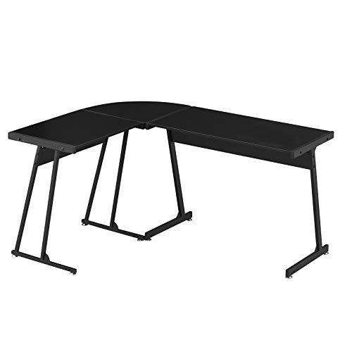 Symylife Gaming L Shaped Desk Computer Corner Desk,57.8" Home Office Gaming Desk,Office Writin Study Workstation with Metal Frame, Space-Saving, Black