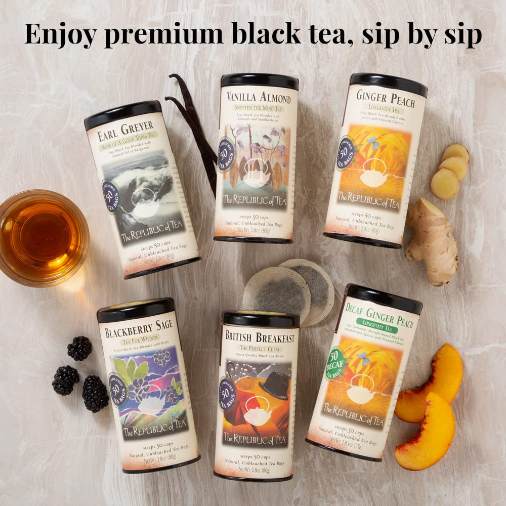 The Republic of Tea β Mango Ceylon Black Tea, Metabolic Frolic Tea, 50 Tea Bag Tin