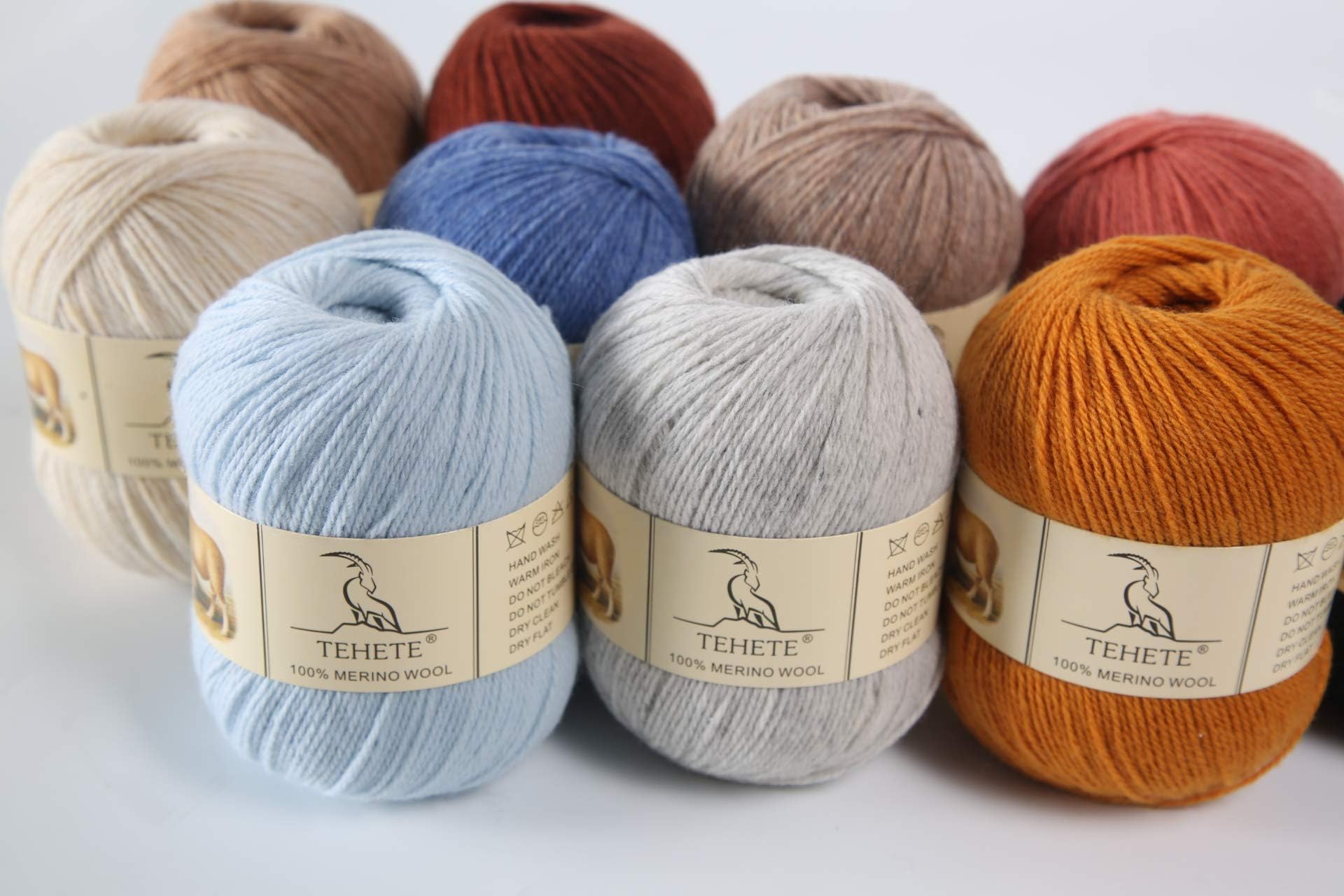 TEHETE 100% Merino Wool Yarn for Knitting 3-Ply Luxury Warm Soft Lightweight Blue Crochet Yarn (Ginger)