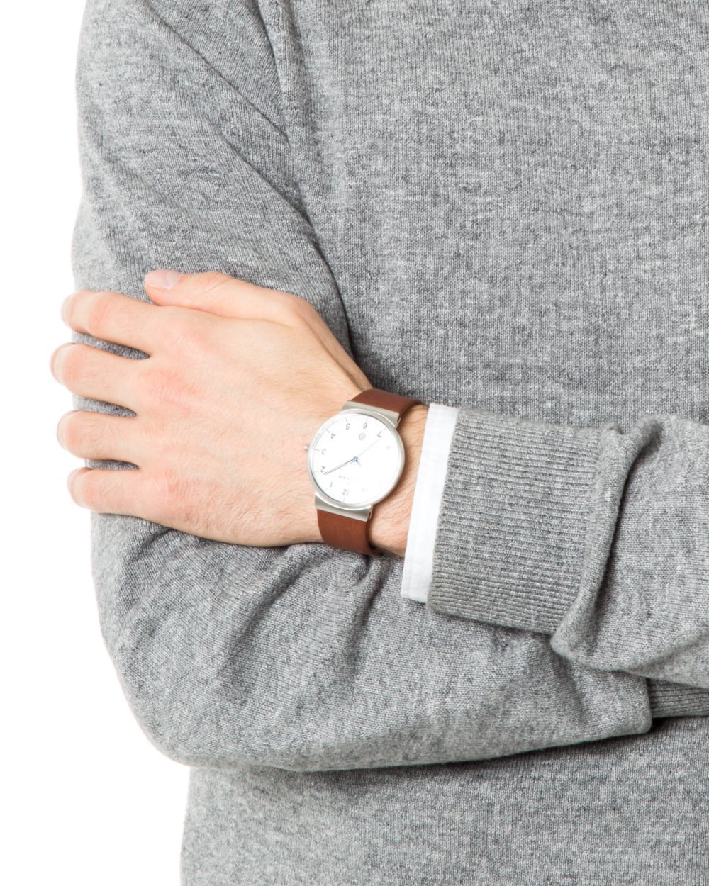 Skagen Men's Ancher Quartz Analog Stainless Steel and Leather Watch, Color: Silver/Brown (Model: SKW6082)