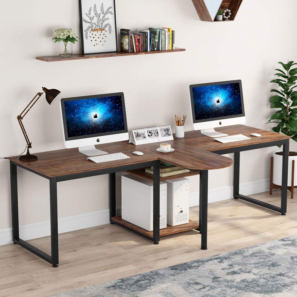 Tribesigns 94.5 inch Two Person Desk, Extra Long Rustic Computer Desk with Storage Shelves, Double Workstation Office Desk Study Writing Desk for Home Office(Vintage Brown)
