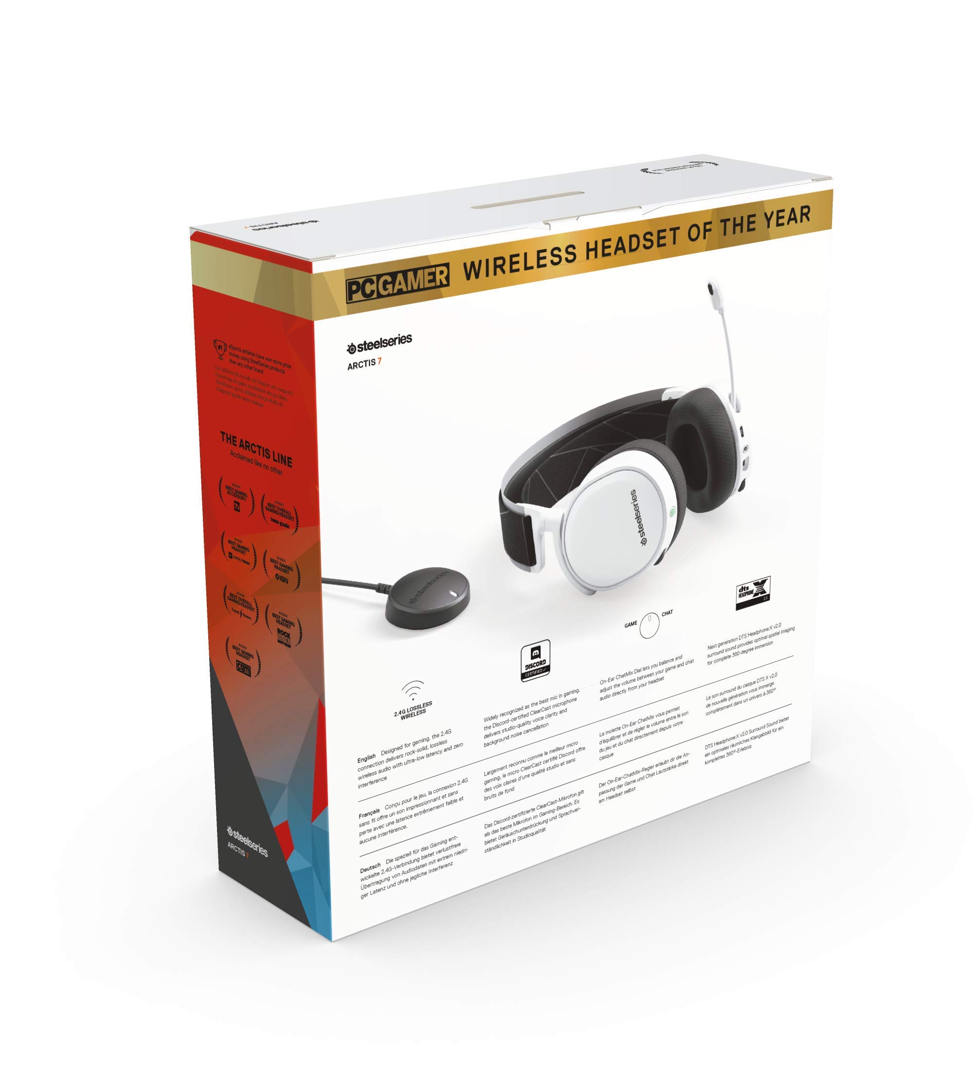 SteelSeries Arctis 7 (2019 Edition) Lossless Wireless Gaming Headset with DTS Headphone:X v2.0 Surround for PC and PlayStation 4 - White (Renewed)
