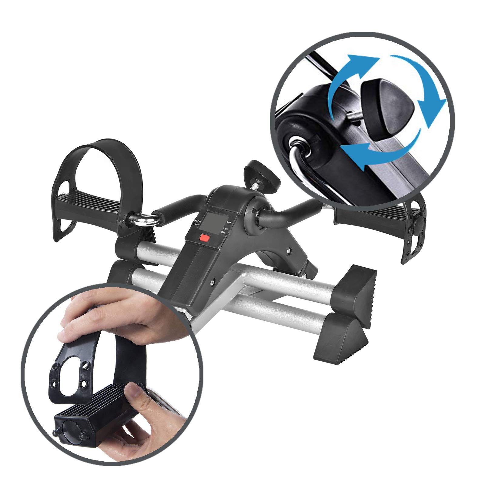 Under Desk Bike Pedal Exerciser, Folding Exercise Bike Foot Pedal Exerciser with Electronic Display for Home Exercise(Silver)