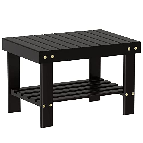 Zhuoyue Wooden Step Stool for Kids Adults Black Small Bamboo Wood Shower Foot Rest Stool Shaving Legs for Bathroom Sink Bed Kitchen