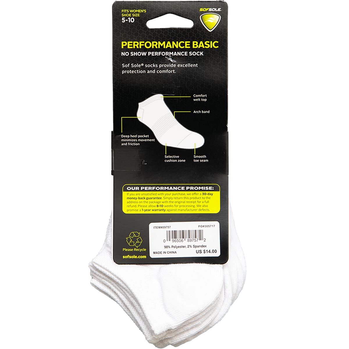 Sof Sole (6 Pairs Performance Womens Ankle Socks, Womens Low Cut Socks, No Show Socks for Women, Sport, Athletic Wear, Size 5-10