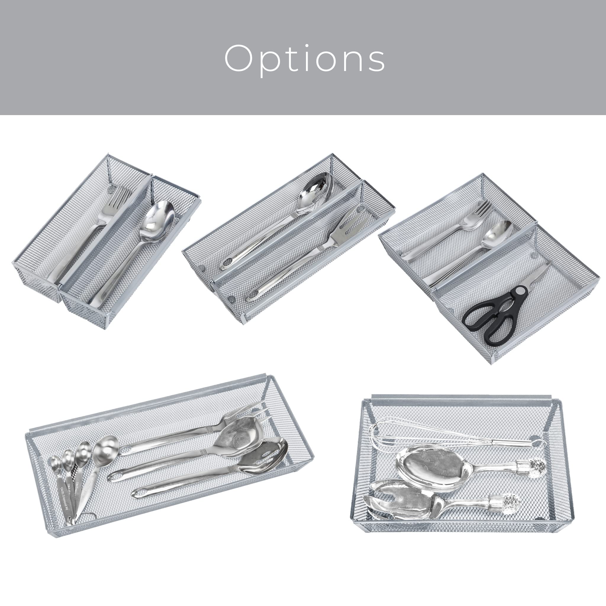 Smart Design Drawer Organizer Bundle - Steel Metal Mesh Tray with Interlocking Arm Connection β Silverware Organizer for Kitchen, Office Supplies, Utensils - 9 x 3 Inch and 15 x 6 Inch - Silver