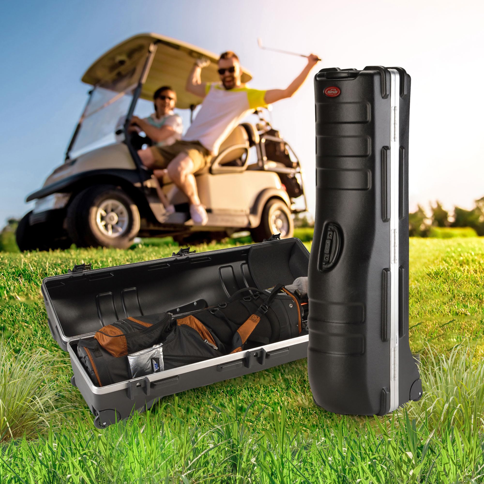 SKB Cases ATA Deluxe Standard Hard Plastic 49 In Long Interior Golf Bag Storage Traveling Case with Wheels and Reliable Secure Latches, Black