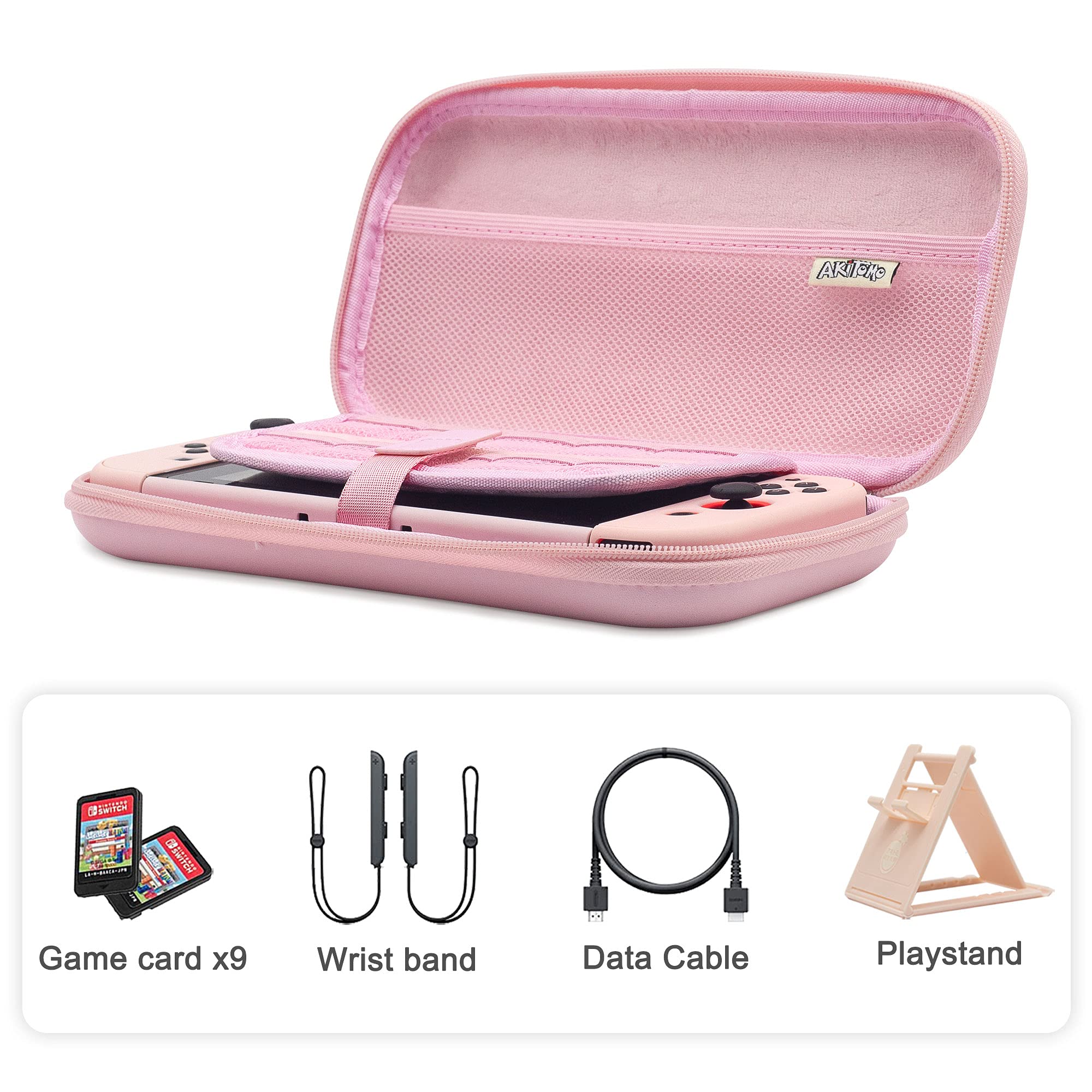 Travel Case for Nintendo Switch/Switch LITE/OLED Carrying Case Bundle Bag Hard Portable Protective Switch Accessories Kit (Switch Pink